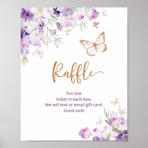Floral Purple gold butterfly Raffle Poster | Zazzle