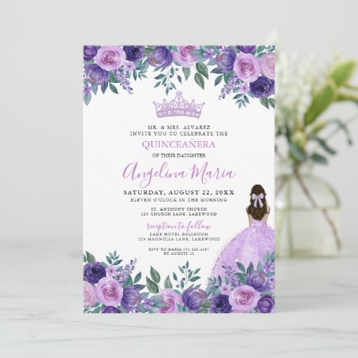 Floral Purple Quinceanera Invitation | Zazzle