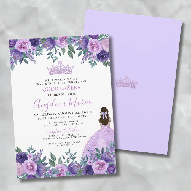 Floral Purple Quinceanera Invitation | Zazzle