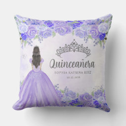Floral Purple Silver Princess Tiara Quinceanera Throw Pillow | Zazzle