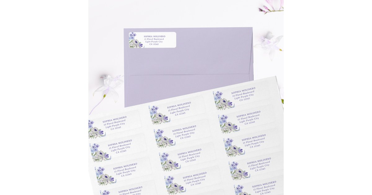 Floral Purple Watercolor Flowers Return Address Label | Zazzle