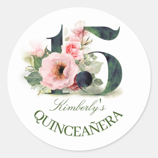 Floral Quinceanera Classic Round Sticker | Zazzle.com