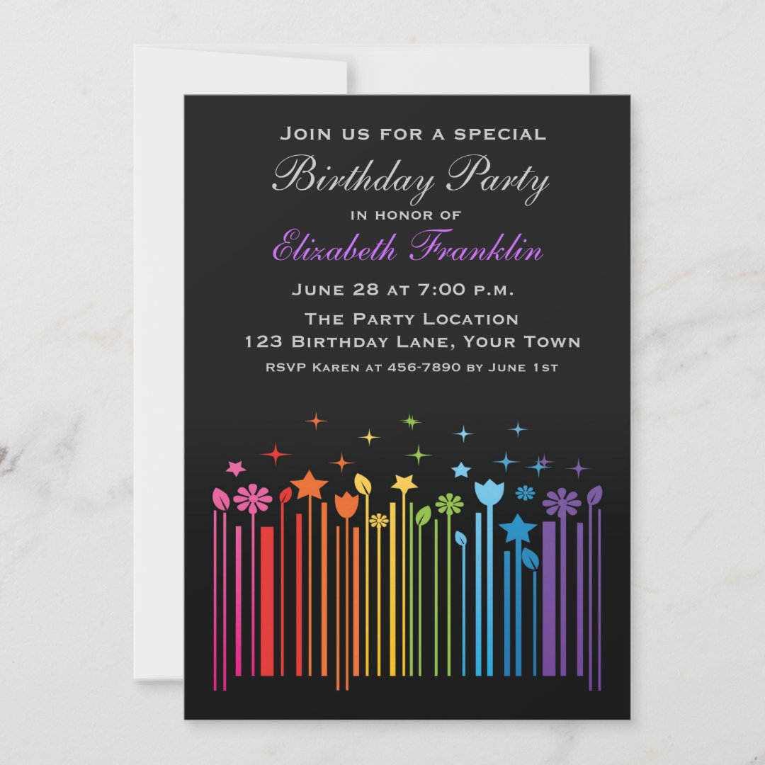 Floral Rainbow Bar Code Party Invitation | Zazzle