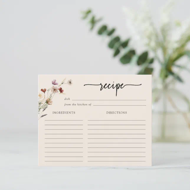 Floral Recipe Card | Zazzle