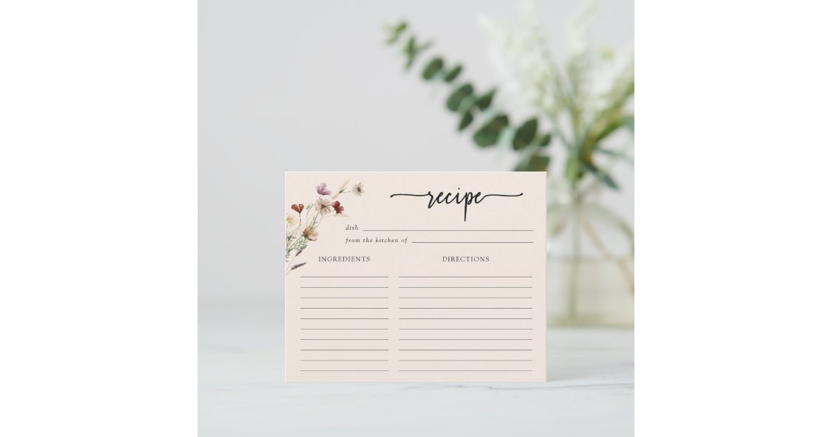 Floral Recipe Card | Zazzle