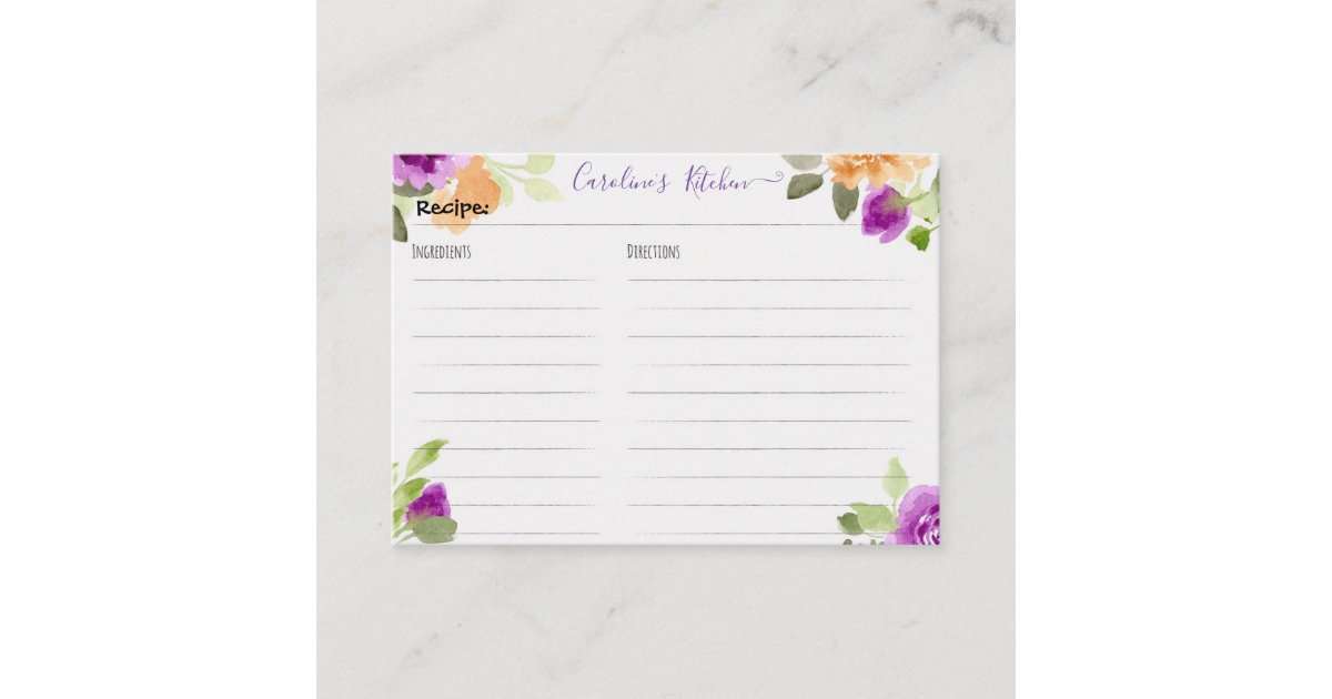 Floral Recipe Card for Bridal Shower | Zazzle