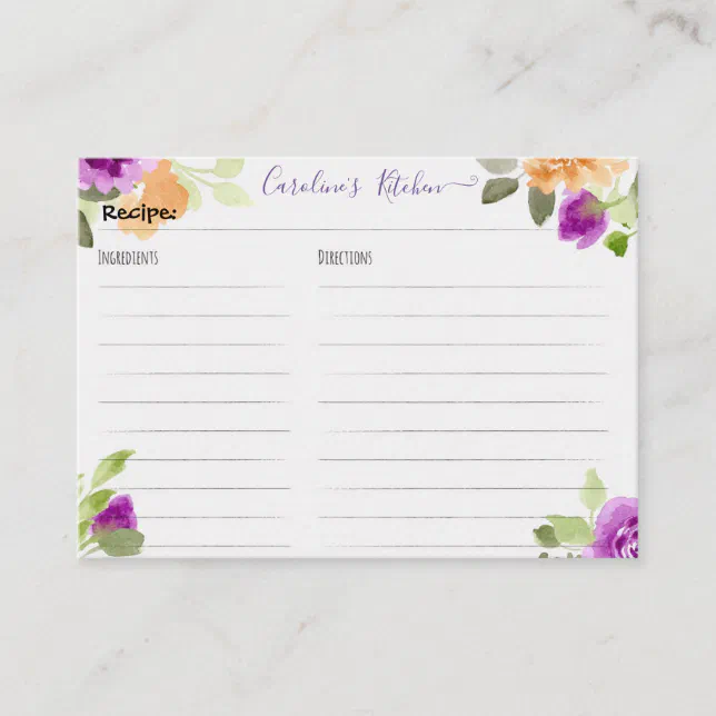 Floral Recipe Card for Bridal Shower | Zazzle