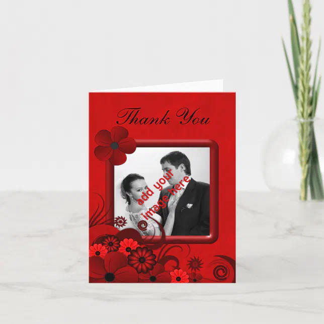 Floral Red Goth Wedding Thank You Photo Note Cards | Zazzle