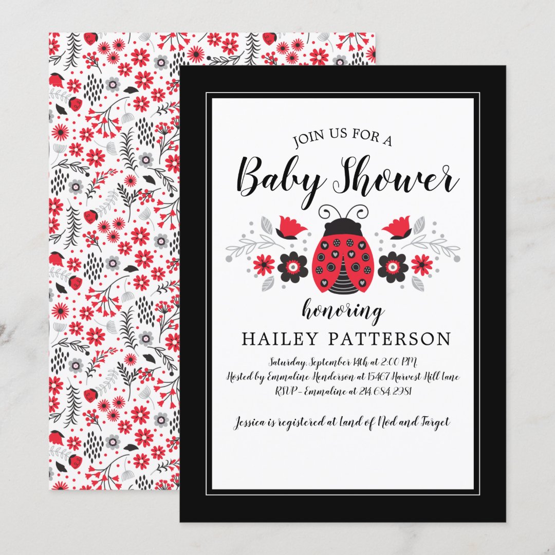 Floral Red Ladybug Baby Shower Invitation | Zazzle