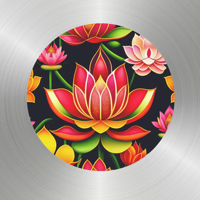 Floral Red Lotus Flower Illustration Classic Round Sticker | Zazzle