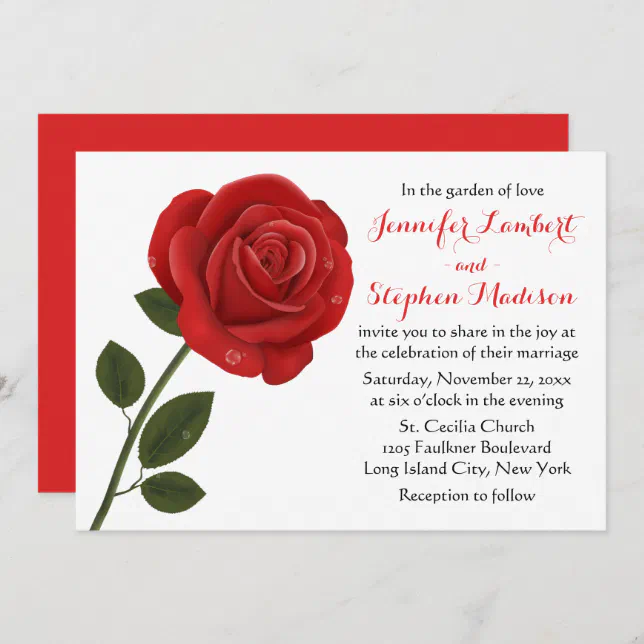 Floral Red Rose Flower Wedding Party Invitation | Zazzle