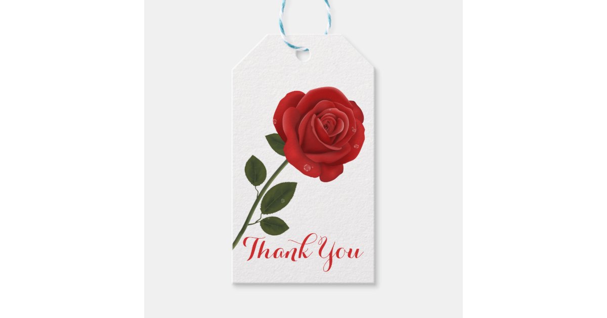 Floral Red Rose Flowers Thank You Wedding Party Gift Tags | Zazzle