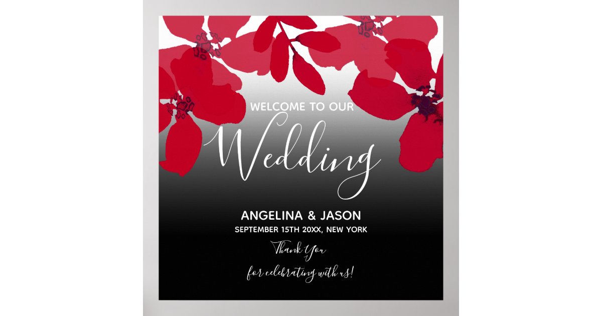 Floral Red Welcome Wedding Poster | Zazzle