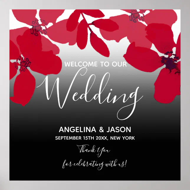 Floral Red Welcome Wedding Poster | Zazzle