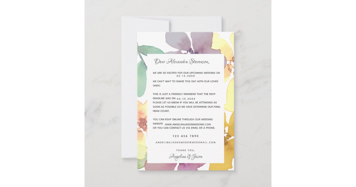 Floral Reminder Wedding Invitation RSVP Card | Zazzle