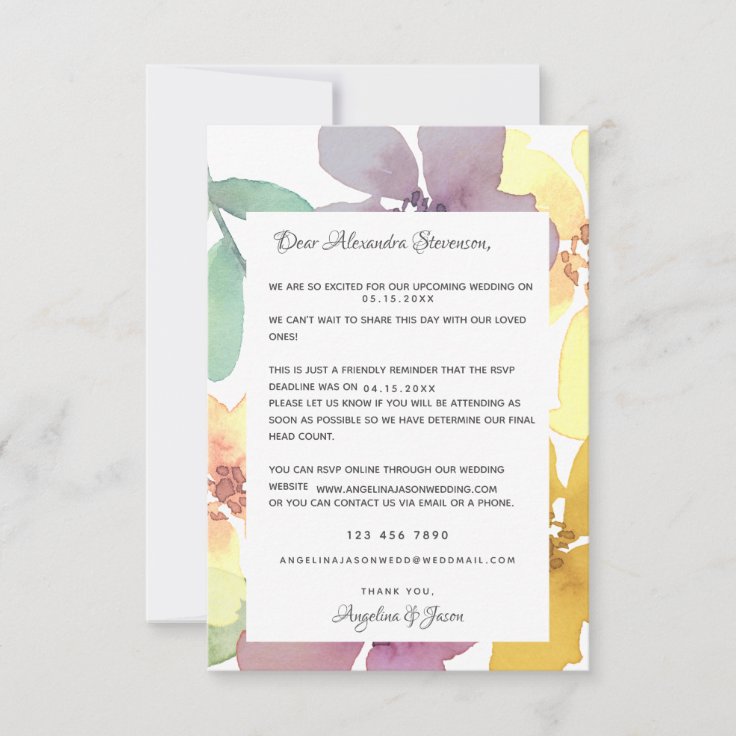 Floral Reminder Wedding Invitation RSVP Card | Zazzle