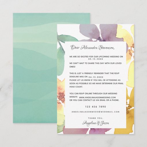 Floral Reminder Wedding Invitation RSVP Card | Zazzle