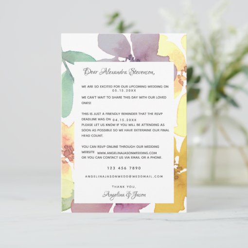 Floral Reminder Wedding Invitation RSVP Card | Zazzle