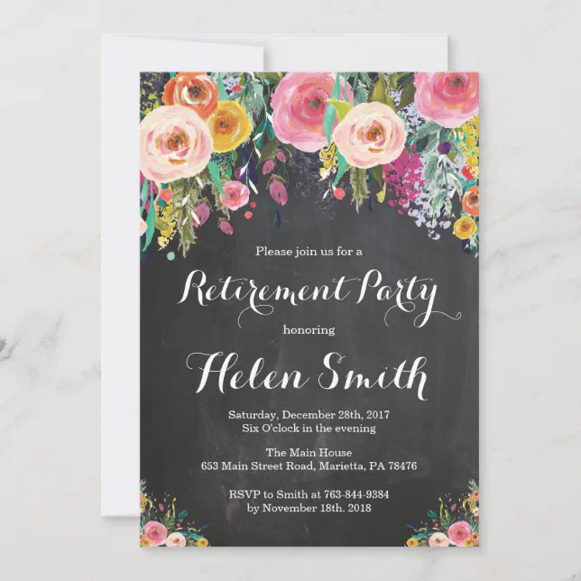 Floral Retirement Party Invitation Chalkboard | Zazzle