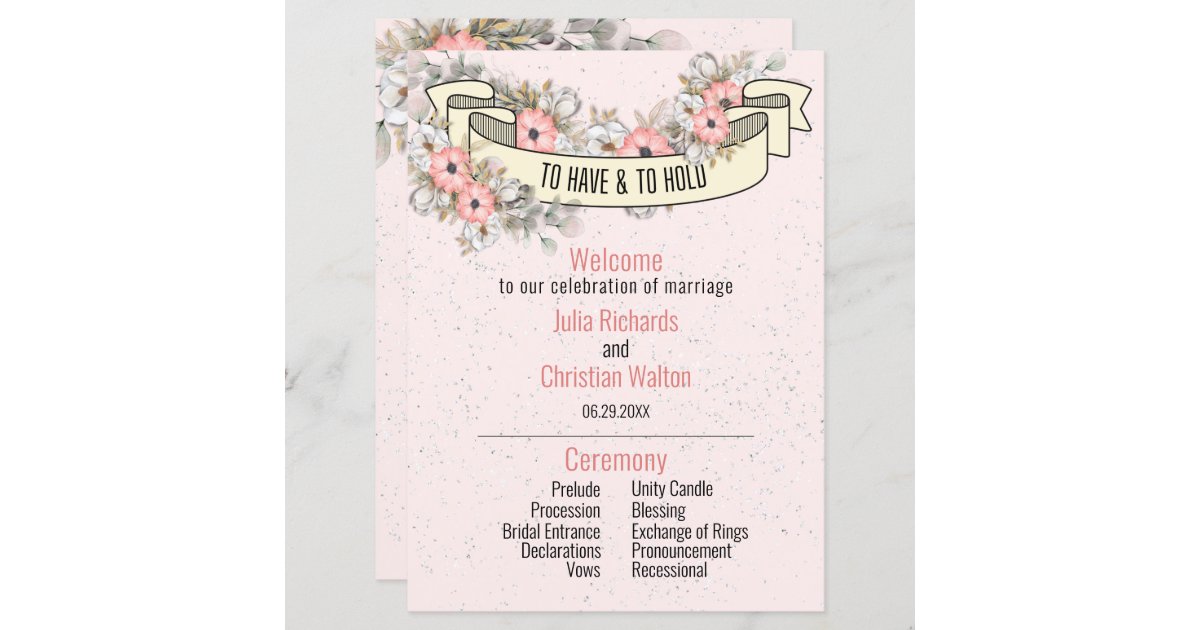 Floral Ribbon Wedding Program (Pink) | Zazzle
