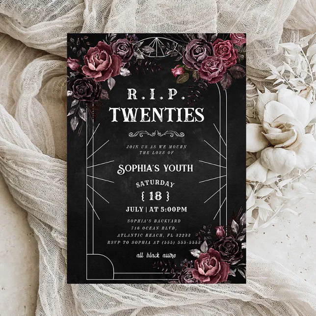 Floral RIP 20s 30th Birthday Death to my Youth Invitation | Zazzle