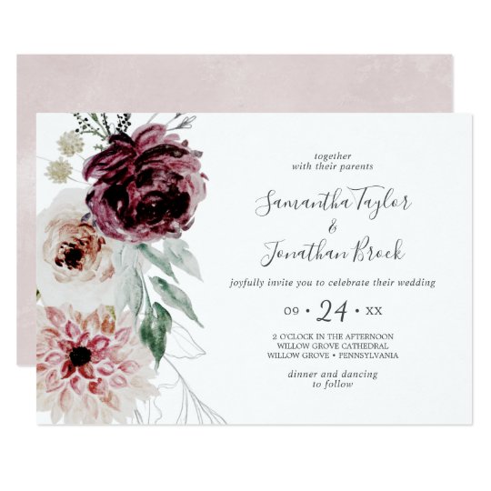 Floral Romance Horizontal Wedding Invitation | Zazzle.com