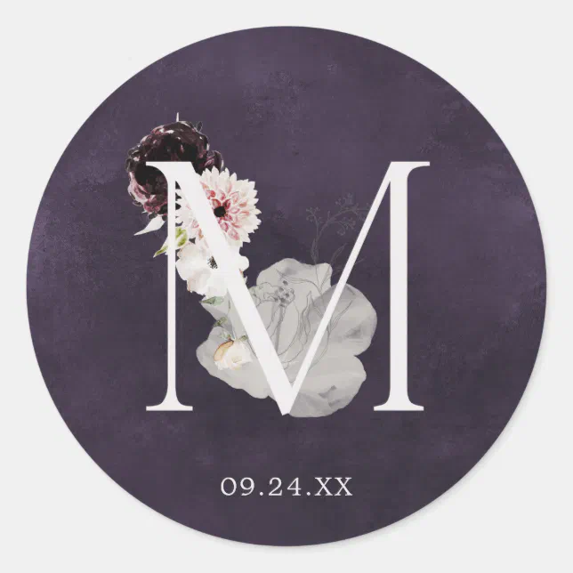Floral Romance Letter M Monogram Plum Wedding Seal | Zazzle
