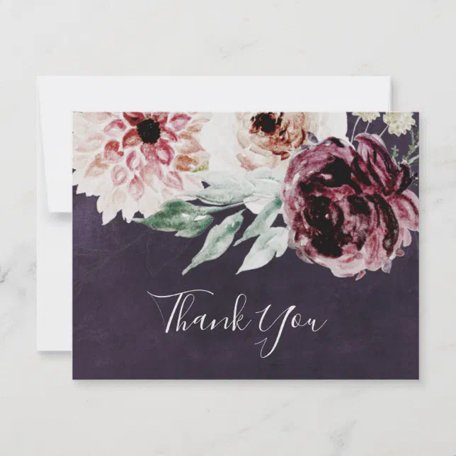 Floral Romance | Plum Thank You Card | Zazzle