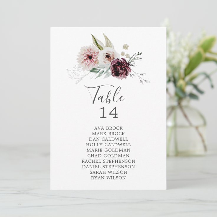 Floral Romance Table Number Seating Chart Cards | Zazzle