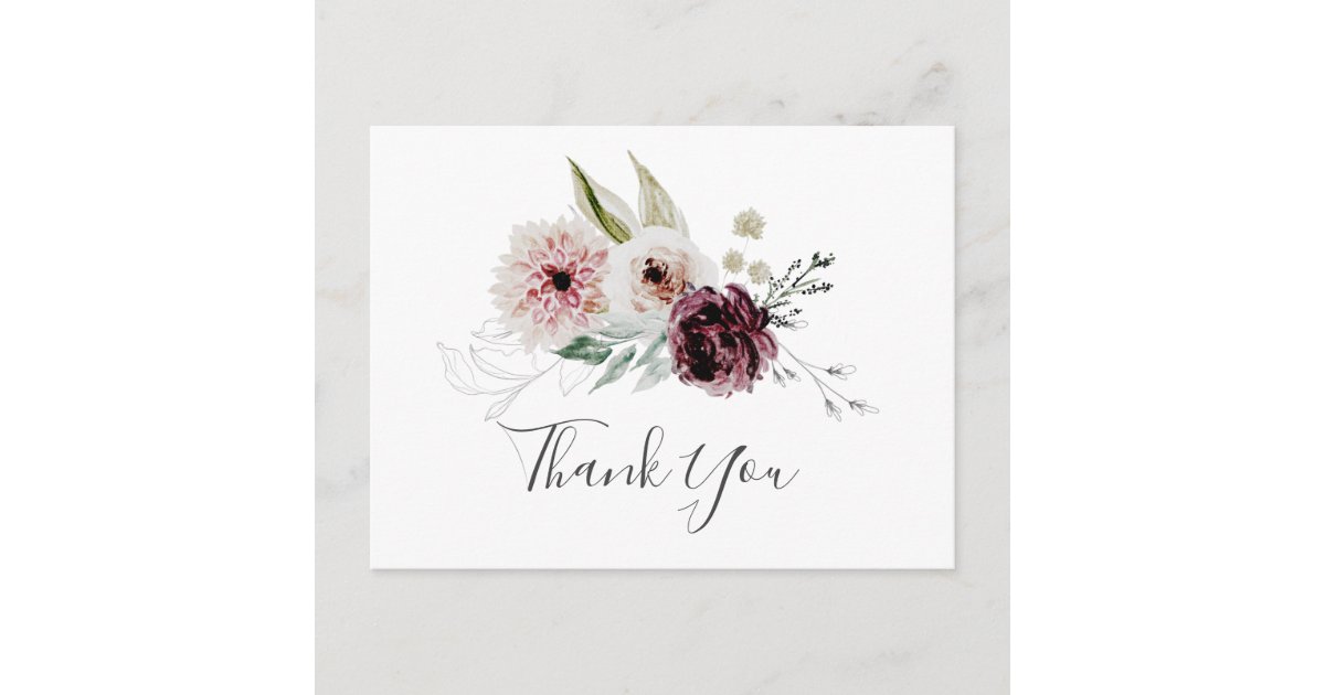 Floral Romance Thank You Postcard | Zazzle.com