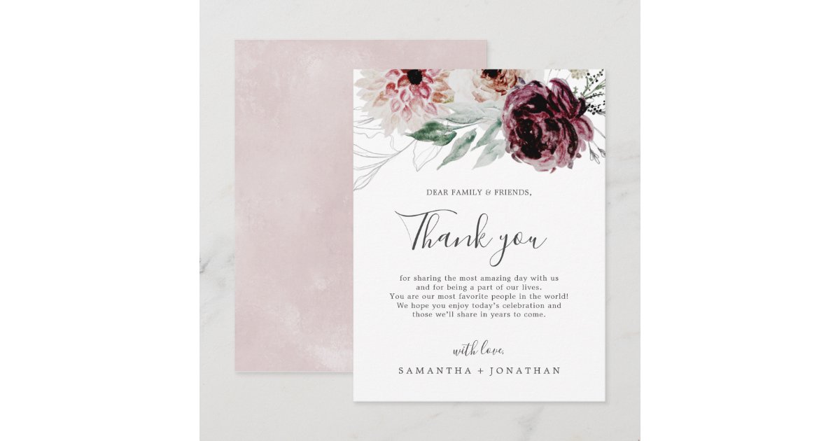 Floral Romance Thank You Reception Card | Zazzle