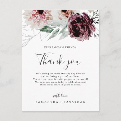 Floral Romance Thank You Reception Card | Zazzle
