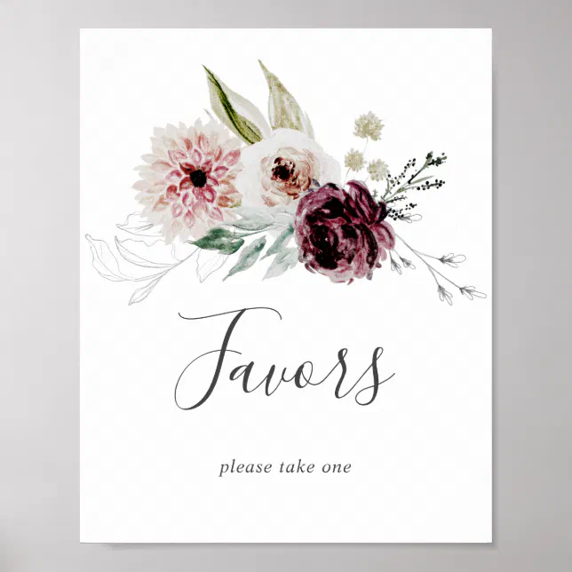 Floral Romance Wedding Favors Sign | Zazzle