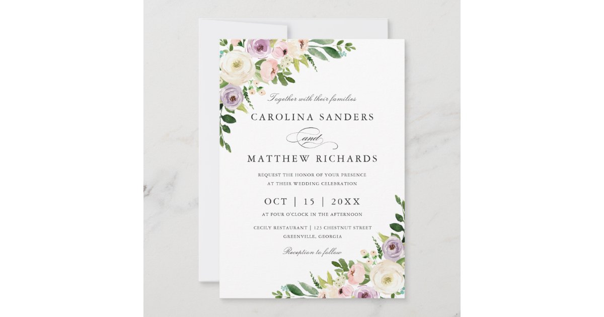 Floral Romantic Modern Elegant Wedding Invitation | Zazzle