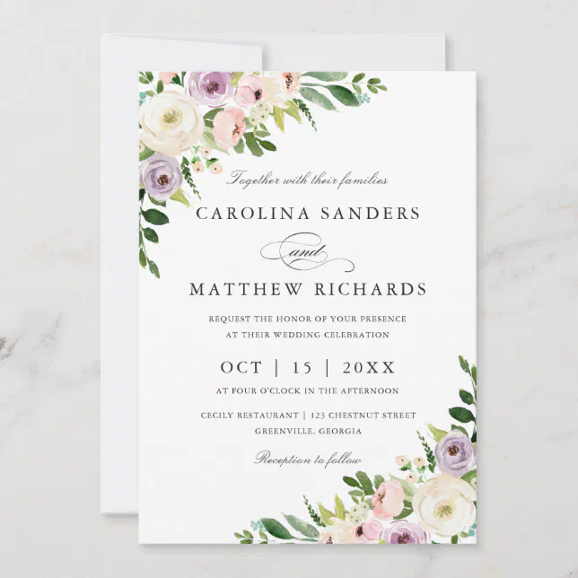 Floral Romantic Modern Elegant Wedding Invitation | Zazzle