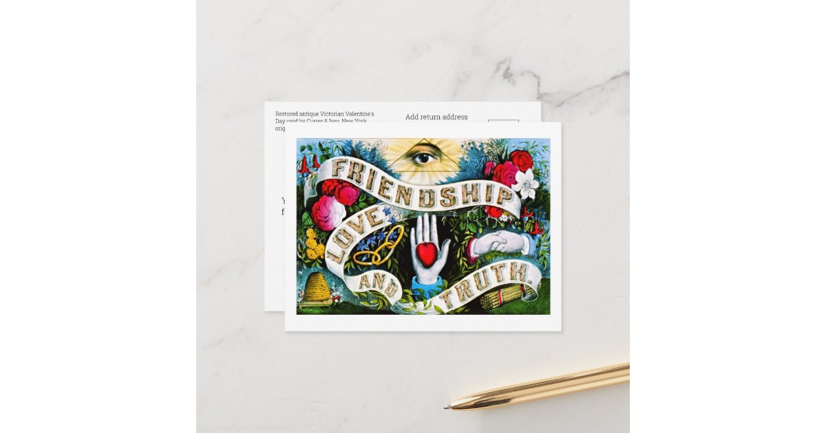 Floral Romantic Valentine Love Friendship Masonic Postcard | Zazzle