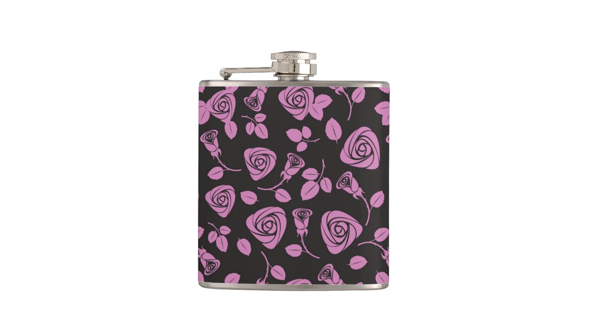 Floral Rose Background Flask | Zazzle