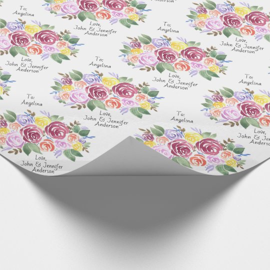 Floral Rose Bouquet Custom To and From Wrapping Paper | Zazzle.com