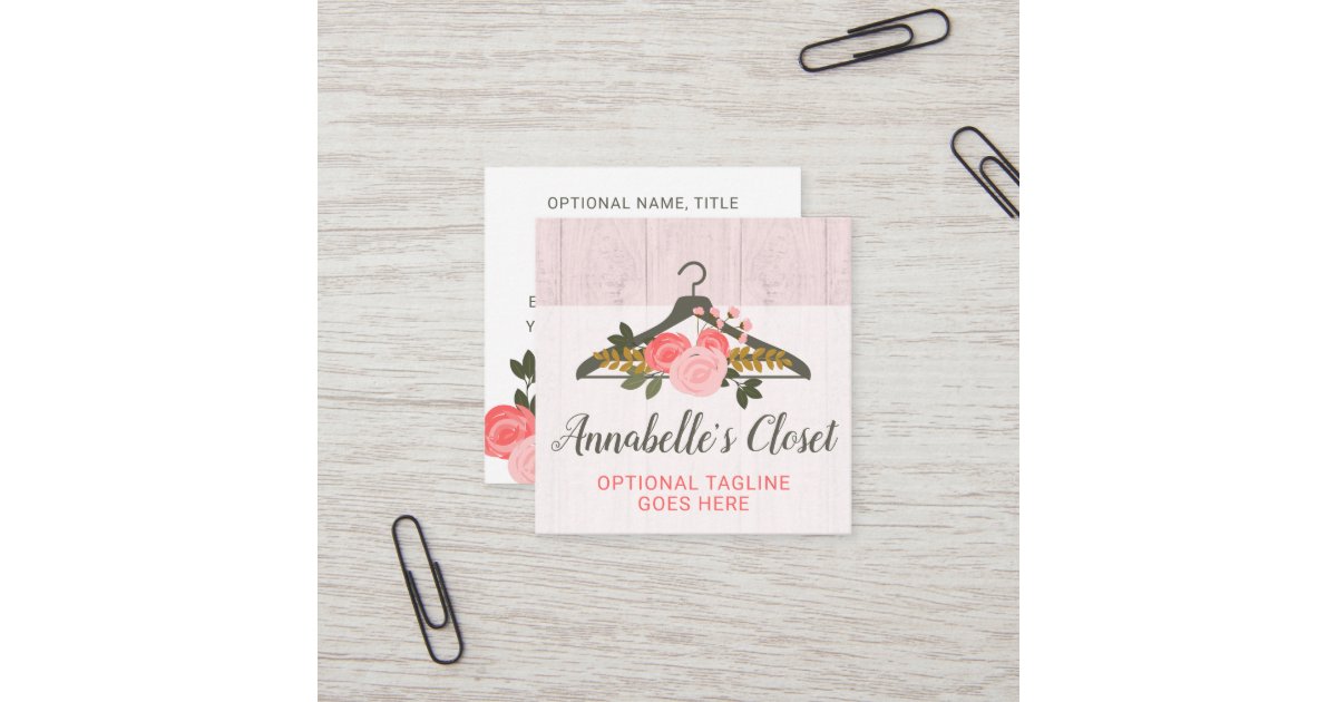 Floral Rose Clothes Hanger Closet Fashion Boutique Square Business Card ...
