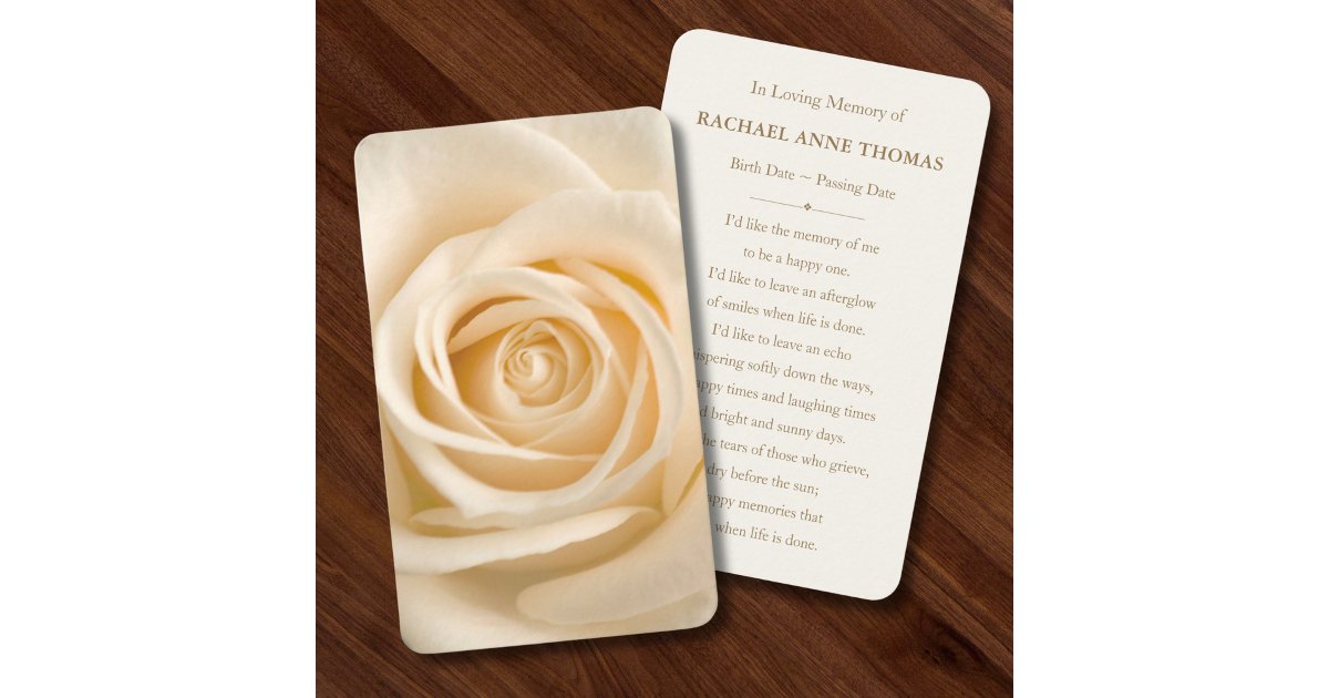 Floral Rose Funeral Memory Card | Zazzle