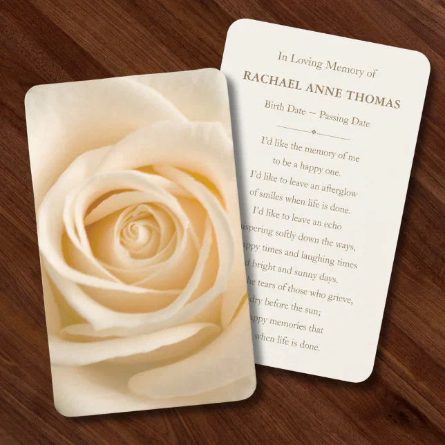 Floral Rose Funeral Memory Card | Zazzle