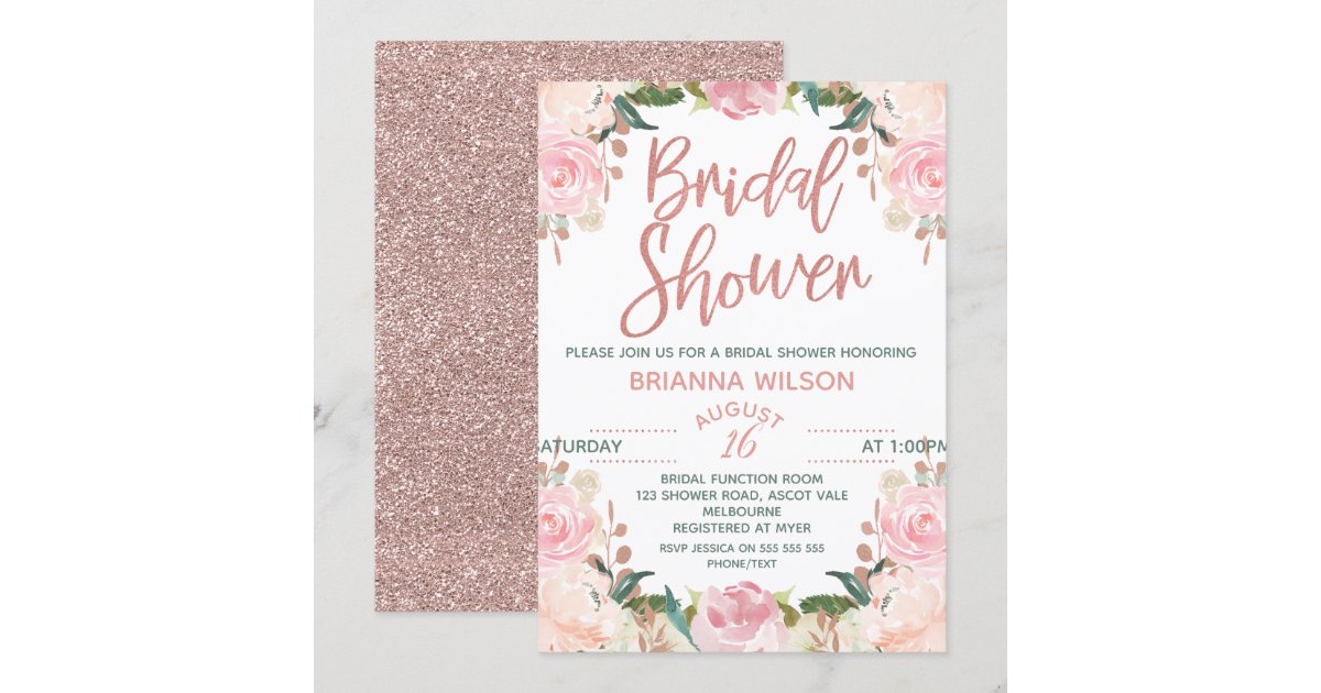 Floral Rose Gold Bridal Shower Invitation | Zazzle