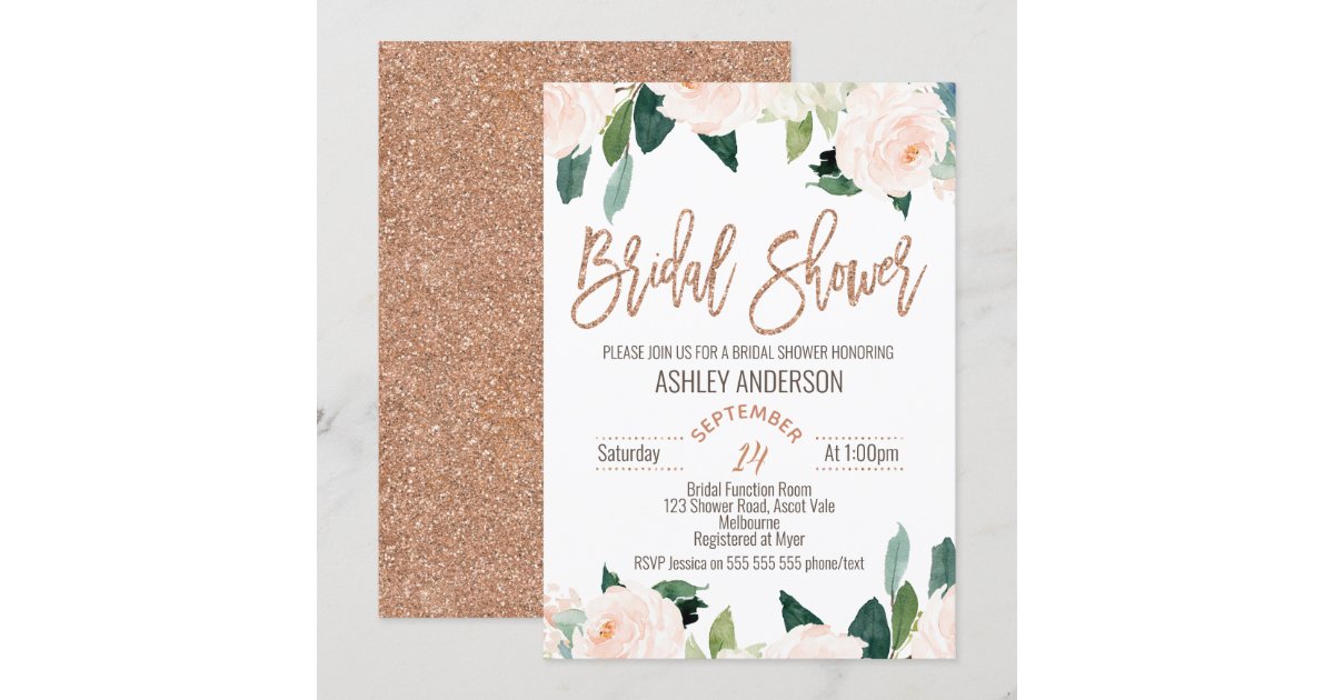 Floral Rose Gold Bridal Shower Invitation | Zazzle