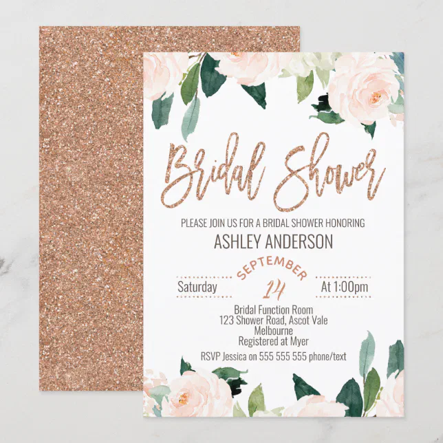 Floral Rose Gold Bridal Shower Invitation | Zazzle