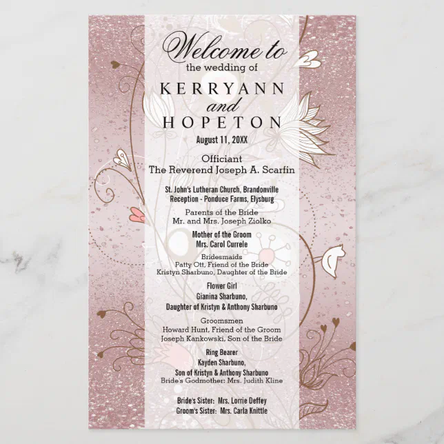 Floral Rose Gold Glitter - Program | Zazzle
