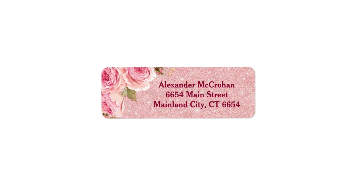 Floral Rose Gold Pink Glitter Return Address Label | Zazzle