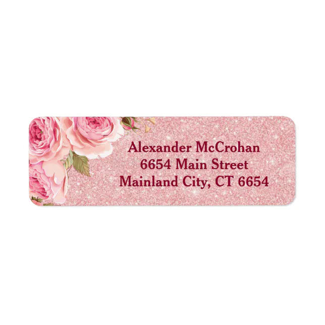 Floral Rose Gold Pink Glitter Return Address Label | Zazzle