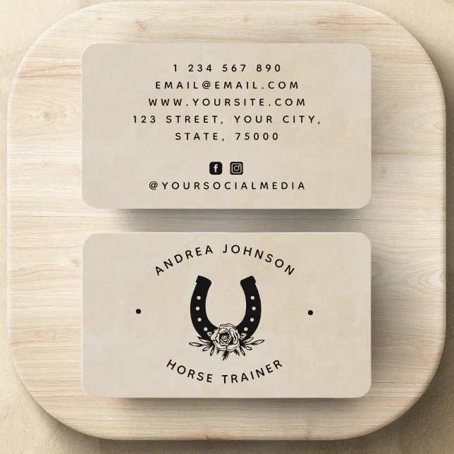 Floral Rose Horseshoe Farm Ranch Riding Instructor Business Card | Zazzle
