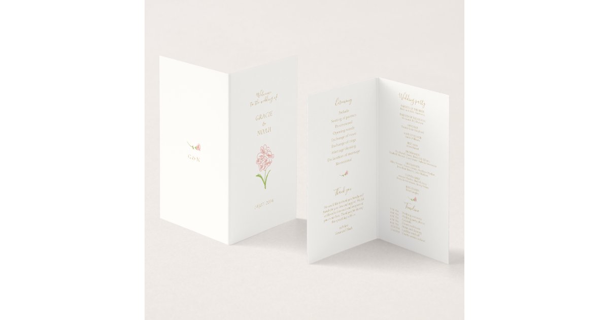Floral Rose Ivory Folded Card Wedding Program | Zazzle