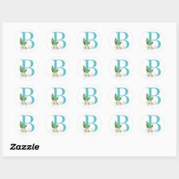 Floral rose monogram in teal letter B Classic Round Sticker | Zazzle